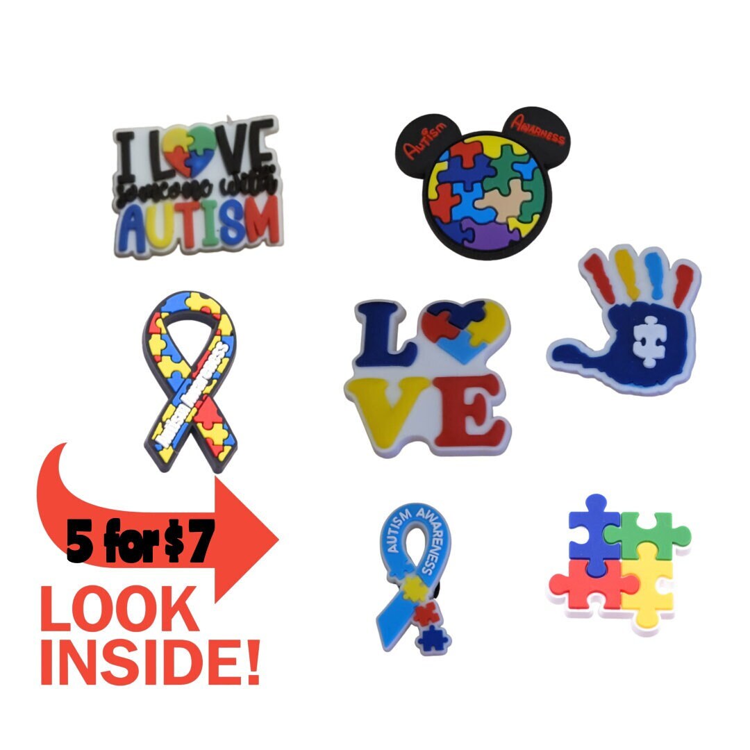 5 Autism Shoe Pins Choose 5 Puzzle Piece Charms Support Ribbons Pins ...