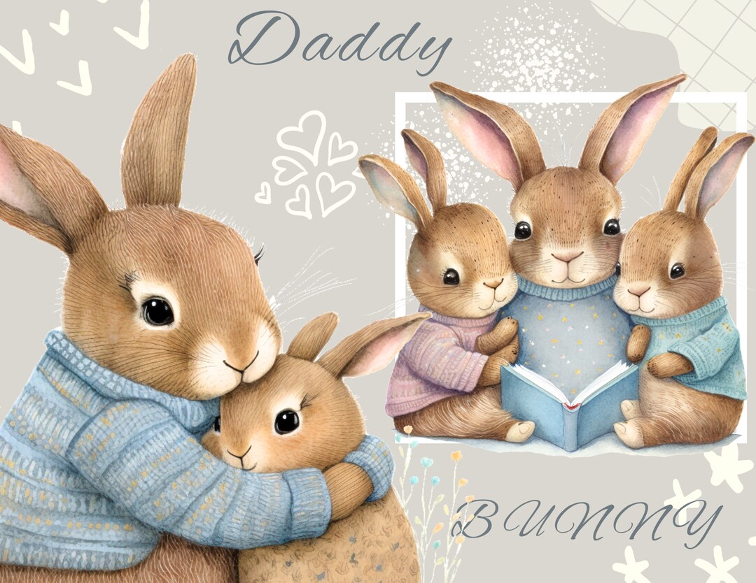 Watercolor Bunny Clipart, Father's Day Clipart, Family Clipart, Dad ...
