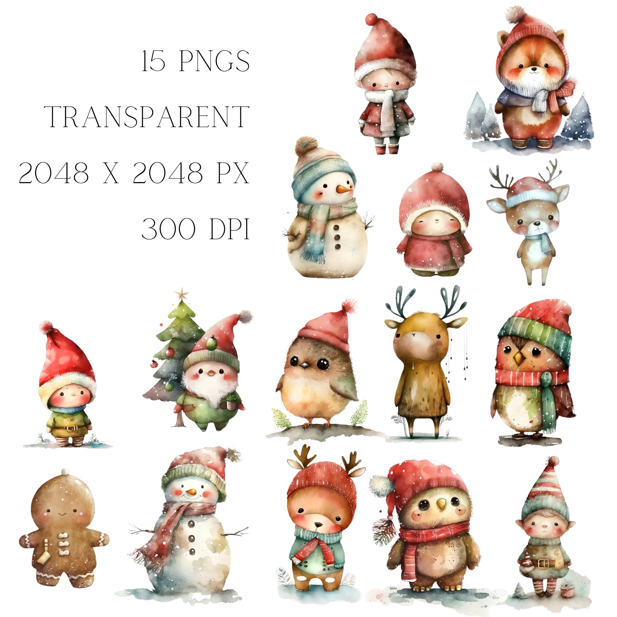 15 Winter Characters Watercolour Pngs, Winter Characters, Christmas ...