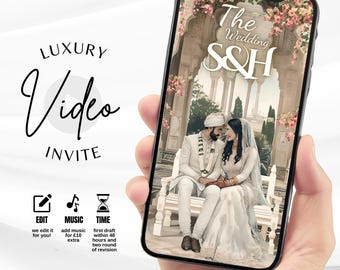 Muslim Wedding Invitation Digital Video Couple Illustrations Custom ...