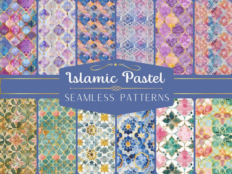 Seamless Islamic Pastel Patterns | Watercolour Digital Paper Pack ...