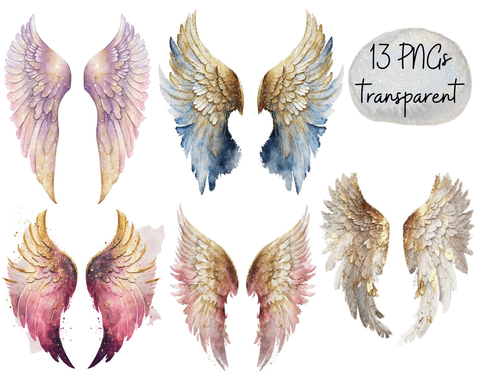 13 Glittery Angel Wings Watercolor Clipart Png, Angel Wings Сlip Art ...