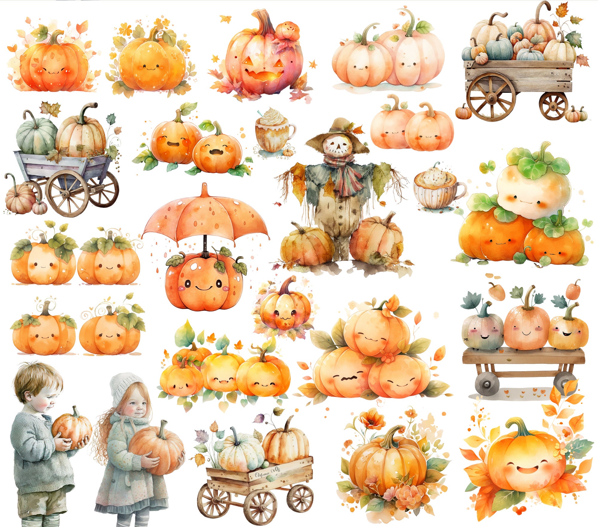 23 Watercolor Orange Pumpkin Cliparts, High Quality Transparent PNG ...