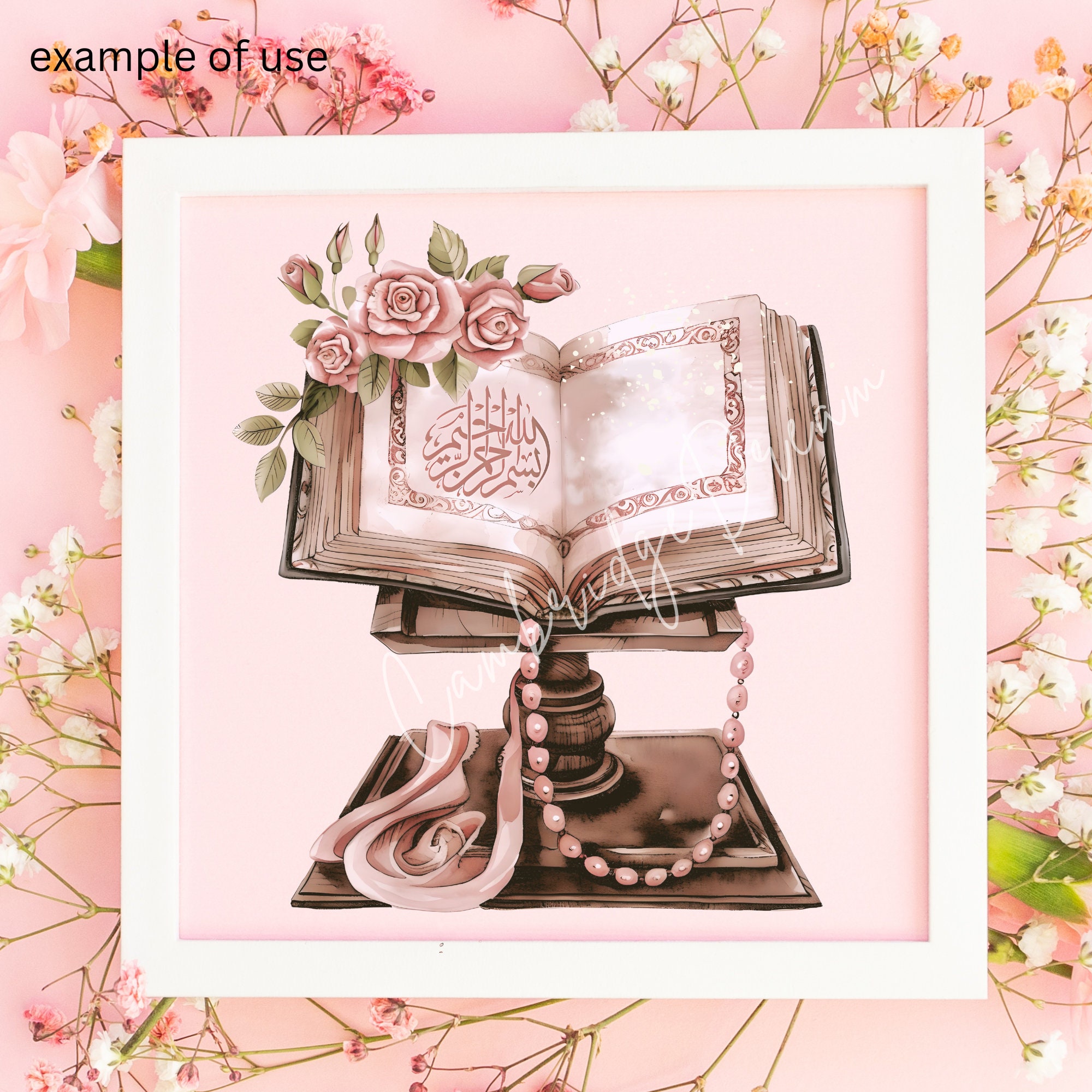 Holy Quran, Stand and Roses Watercolour Graphic Islamic PNG Quran ...