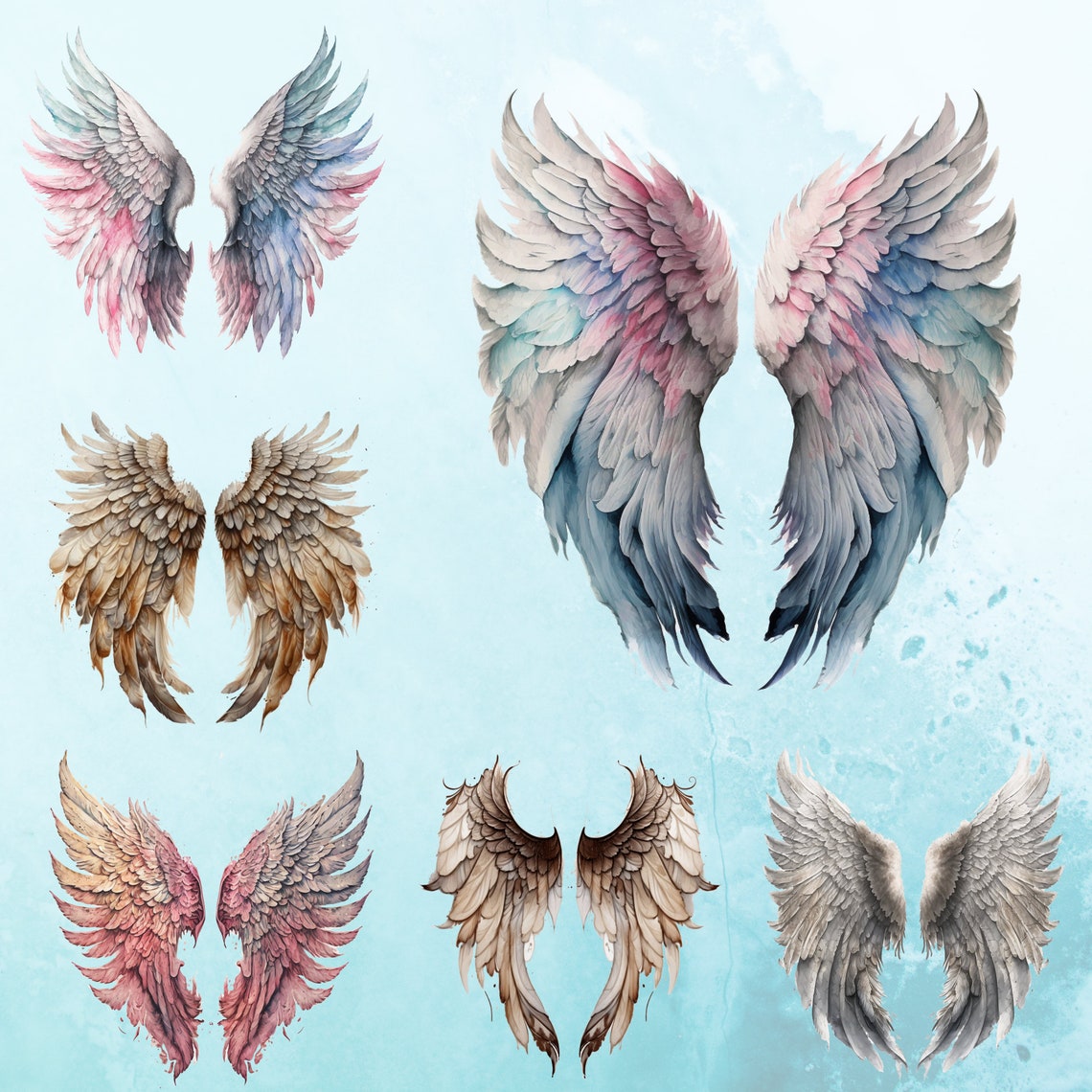 20 Angel Wings Watercolor Clipart Png, Angel Wings Сlip Art, Cute Angel ...