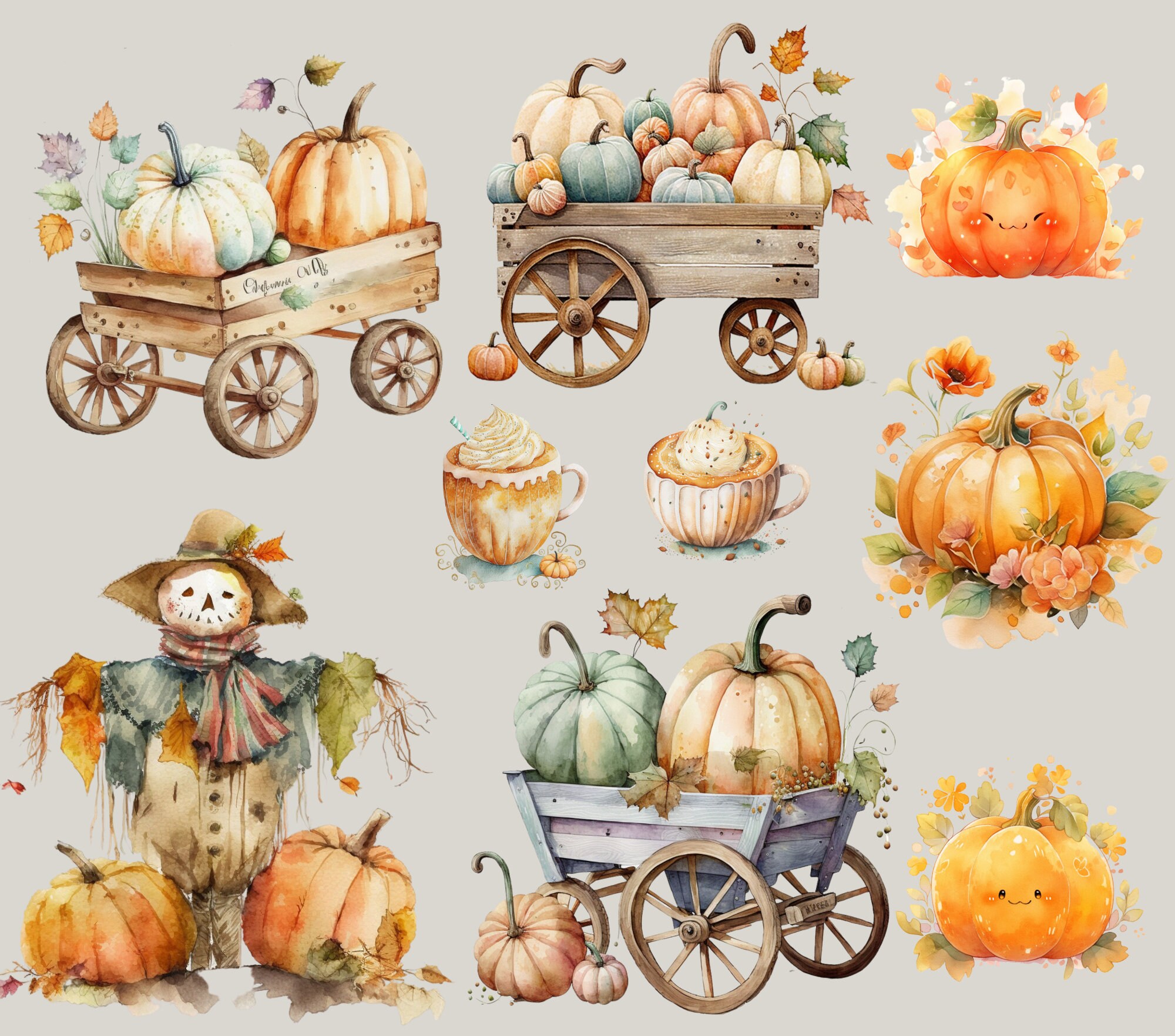 23 Watercolor Orange Pumpkin Cliparts, High Quality Transparent PNG ...