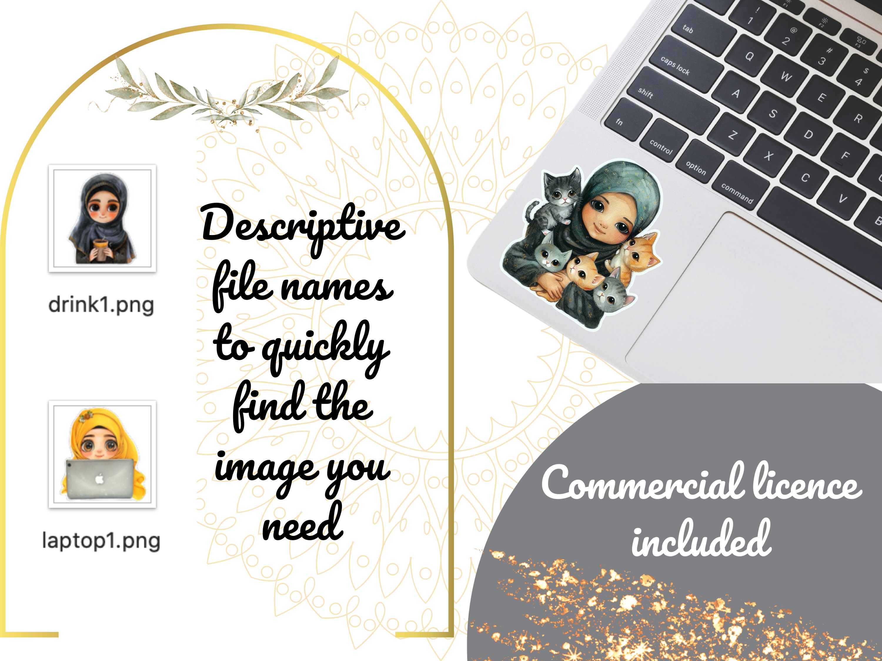 32 Watercolour Hijabi Stickers Eid Mubarak Islamic PNG Ramadan Clipart ...