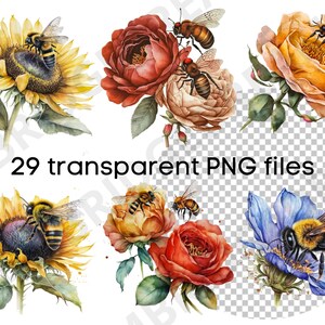 29 Watercolour Honey Bee Clipart, Spring Garden Bee and Honey Clip Art ...