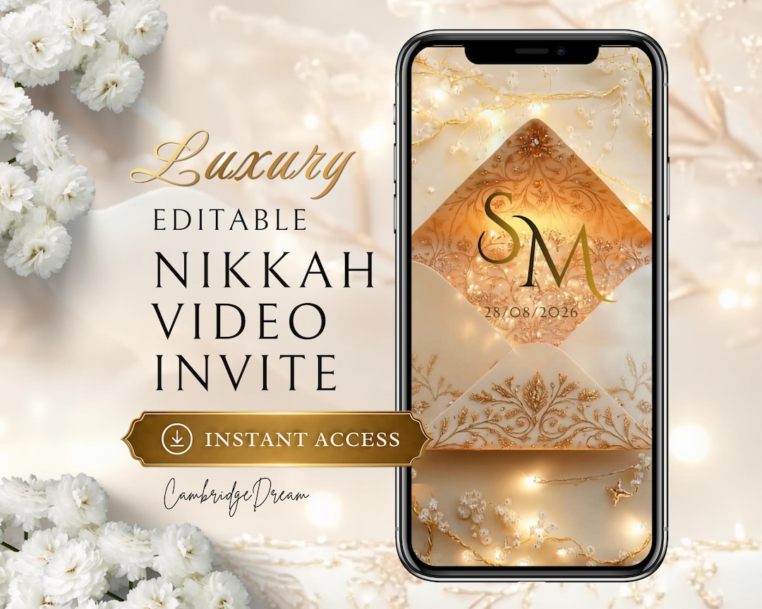 Gold Nikah Invitation | Editable Islamic Wedding Animated Mobile Video ...