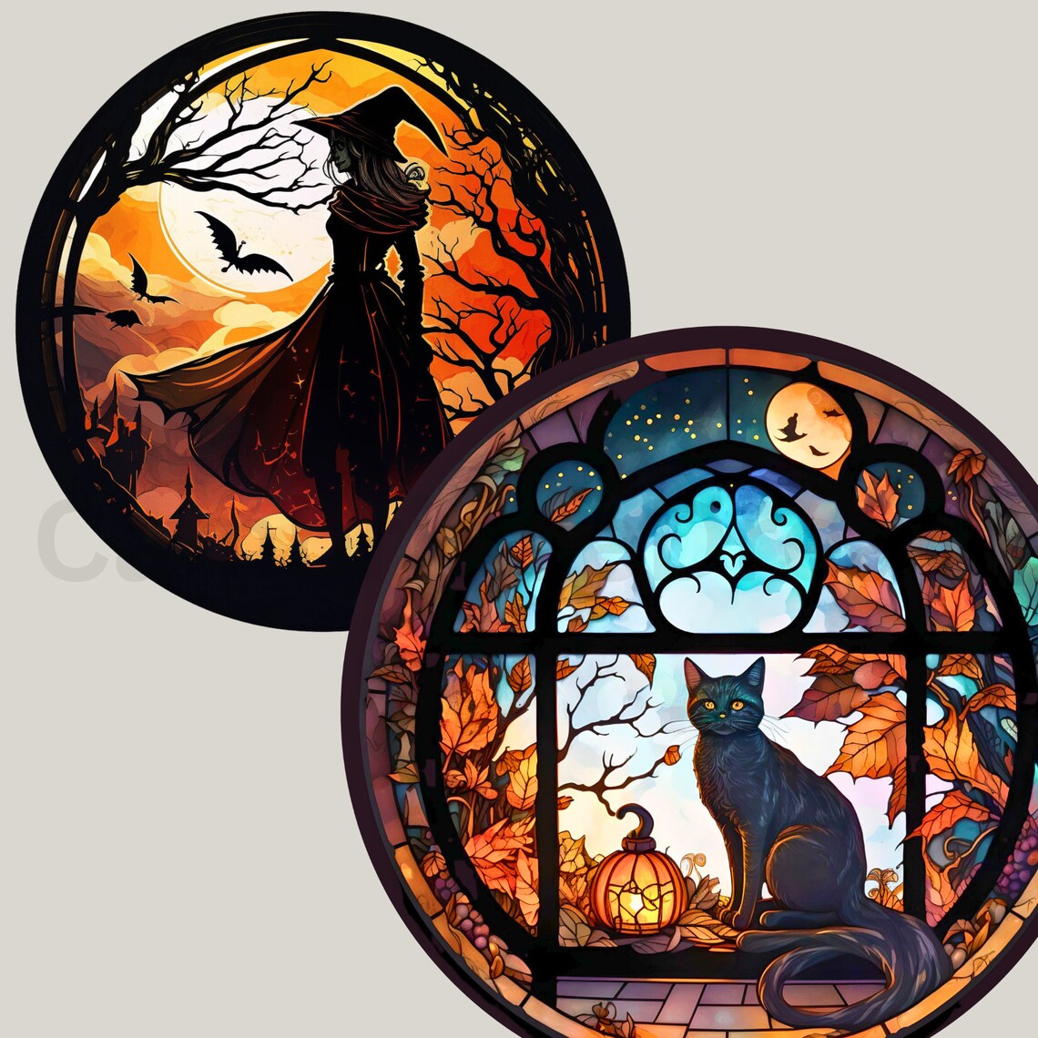 11 Stained Glass Halloween Design PNG Clip Art Bundle Gothic Halloween ...