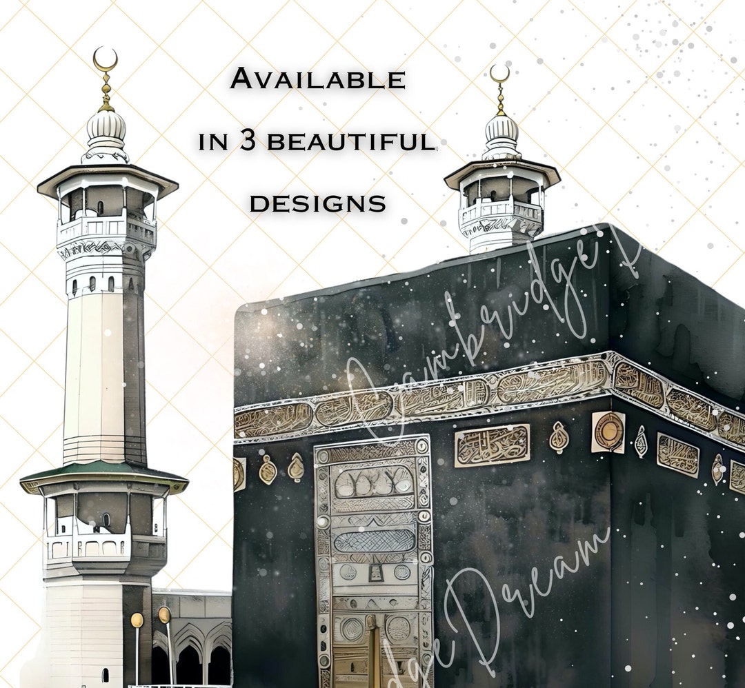 Floral Kaaba Watercolor Graphic: Islamic Illustration (PNG Digital ...