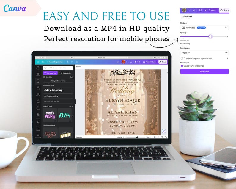 Editable Nikkah Invitation Video | Canva Islamic Wedding Mobile ...