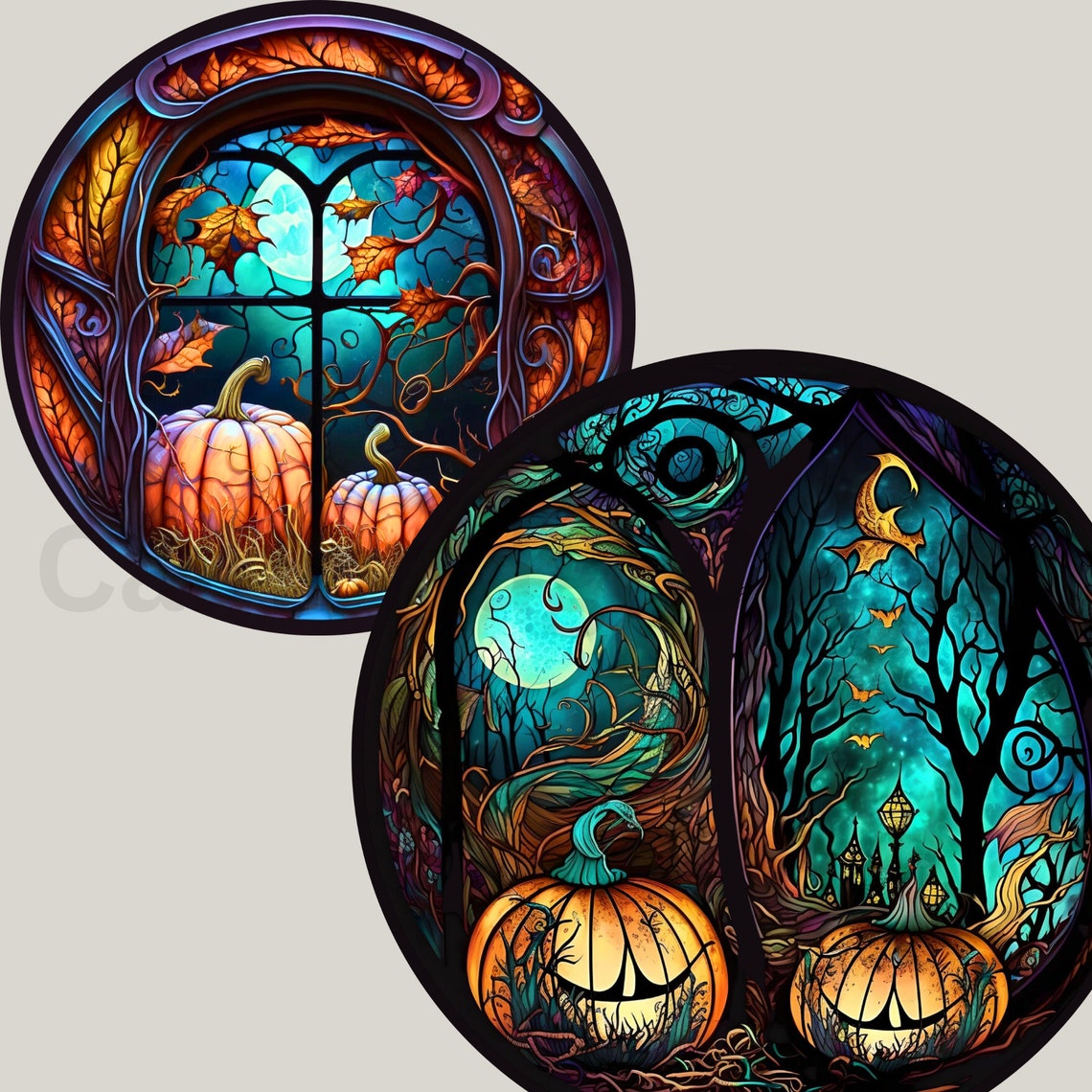 11 Stained Glass Halloween Design PNG Clip Art Bundle Gothic Halloween ...