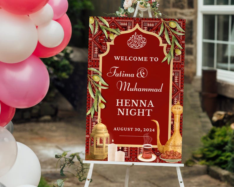Custom Palestinian Theme Henna Welcome Sign | Islamic Mehendi Welcome ...