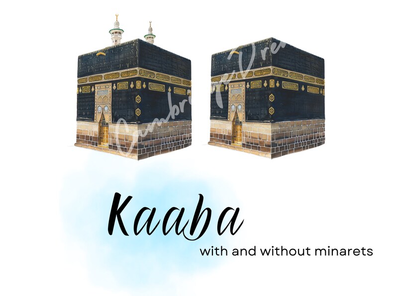 Islamic Buildings Illustration: Kaaba, Mosque, Dome (PNG Digital ...