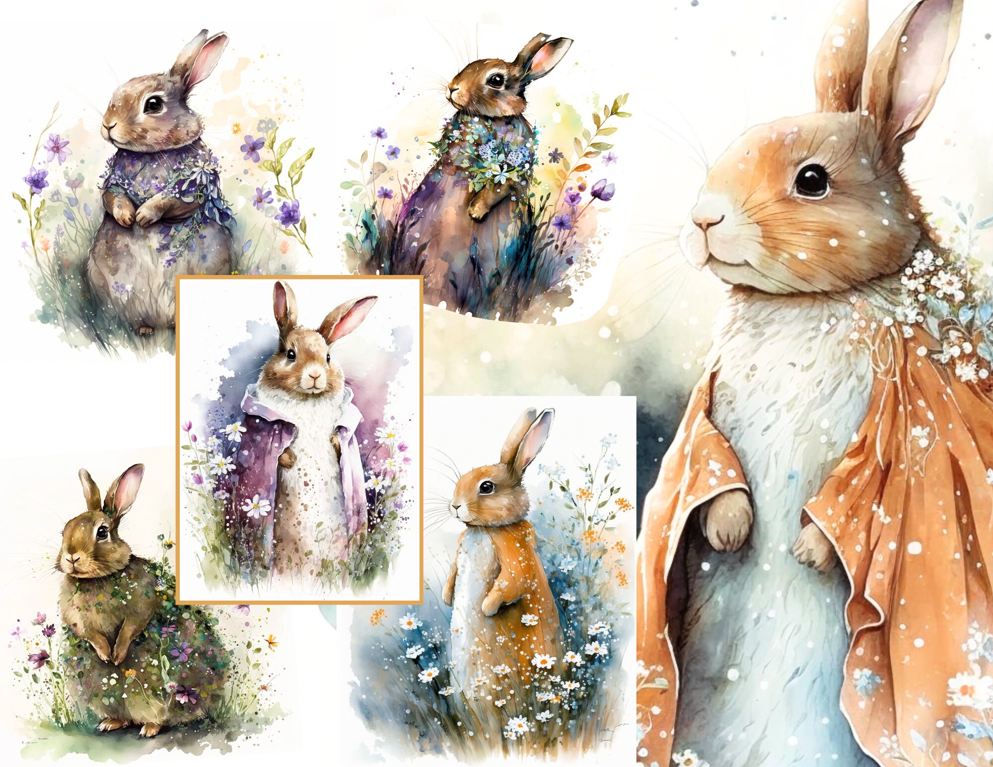 Cute Bunnies Wearing Dresses PNG, Watercolor Clipart, Cute Baby Shower ...