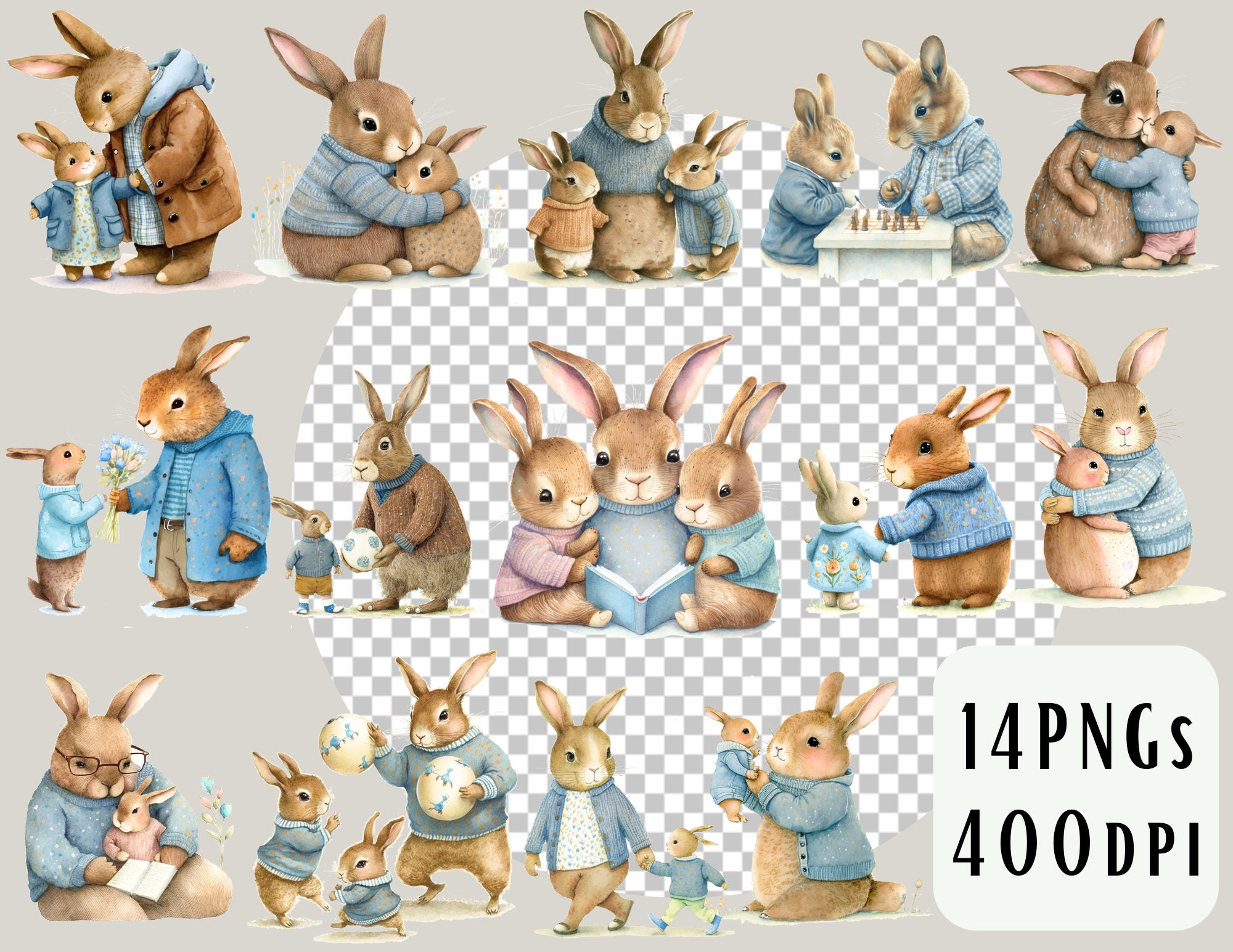 Watercolor Bunny Clipart, Father's Day Clipart, Family Clipart, Dad ...