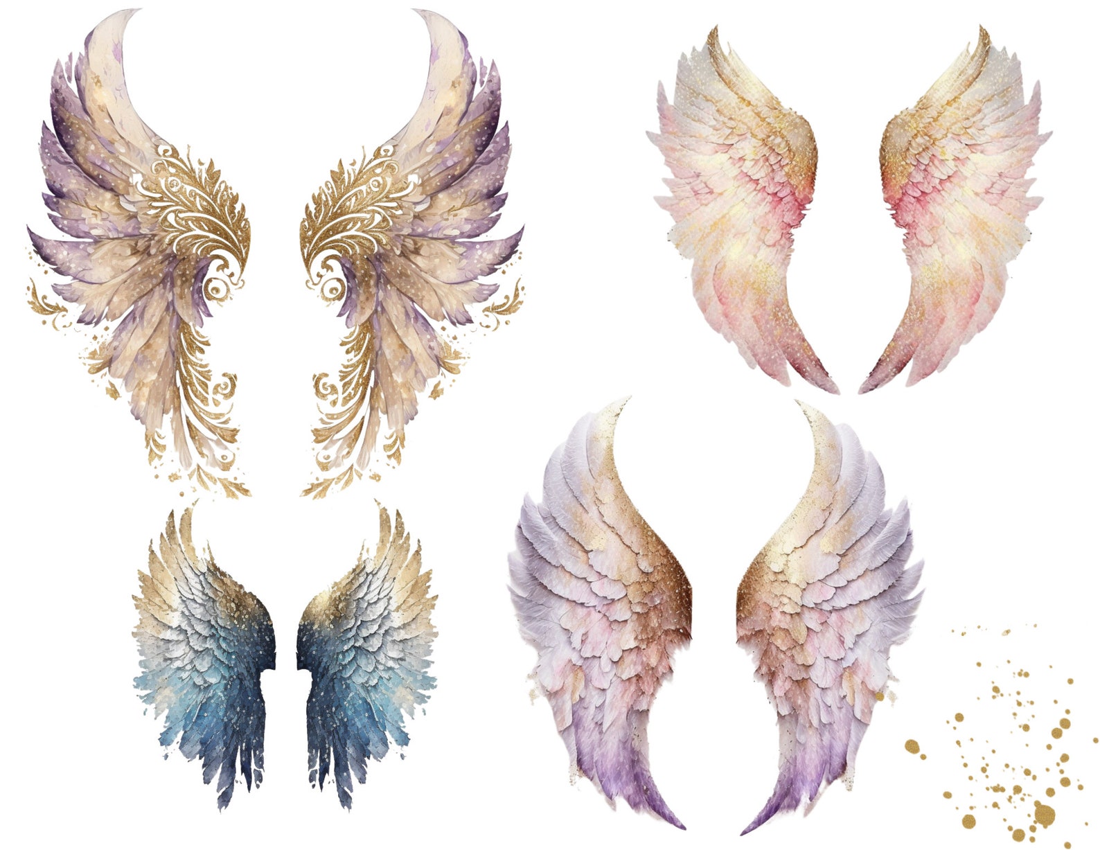 13 Glittery Angel Wings Watercolor Clipart Png, Angel Wings Сlip Art ...