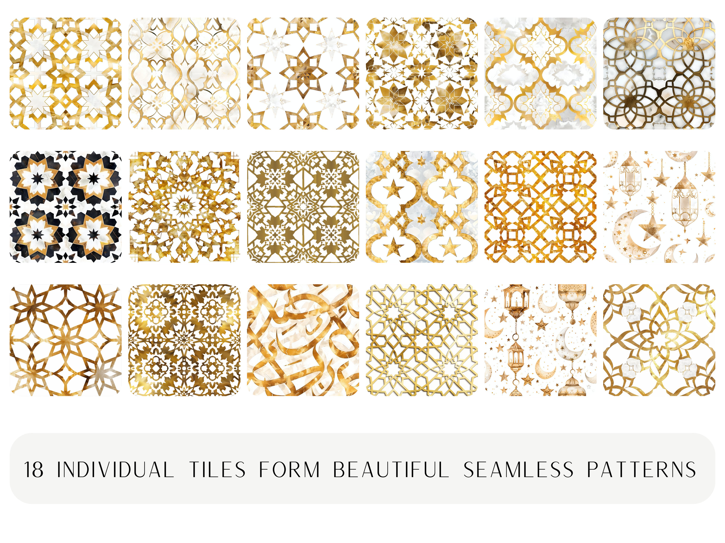 Ramadan and Eid | Seamless Gold Patterns | Gold Digital Paper Pack ...