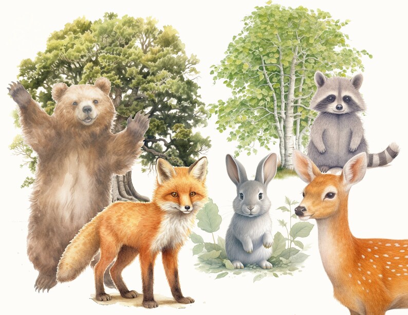32 Woodland Animals Printable Clipart for Commercial Use - Etsy