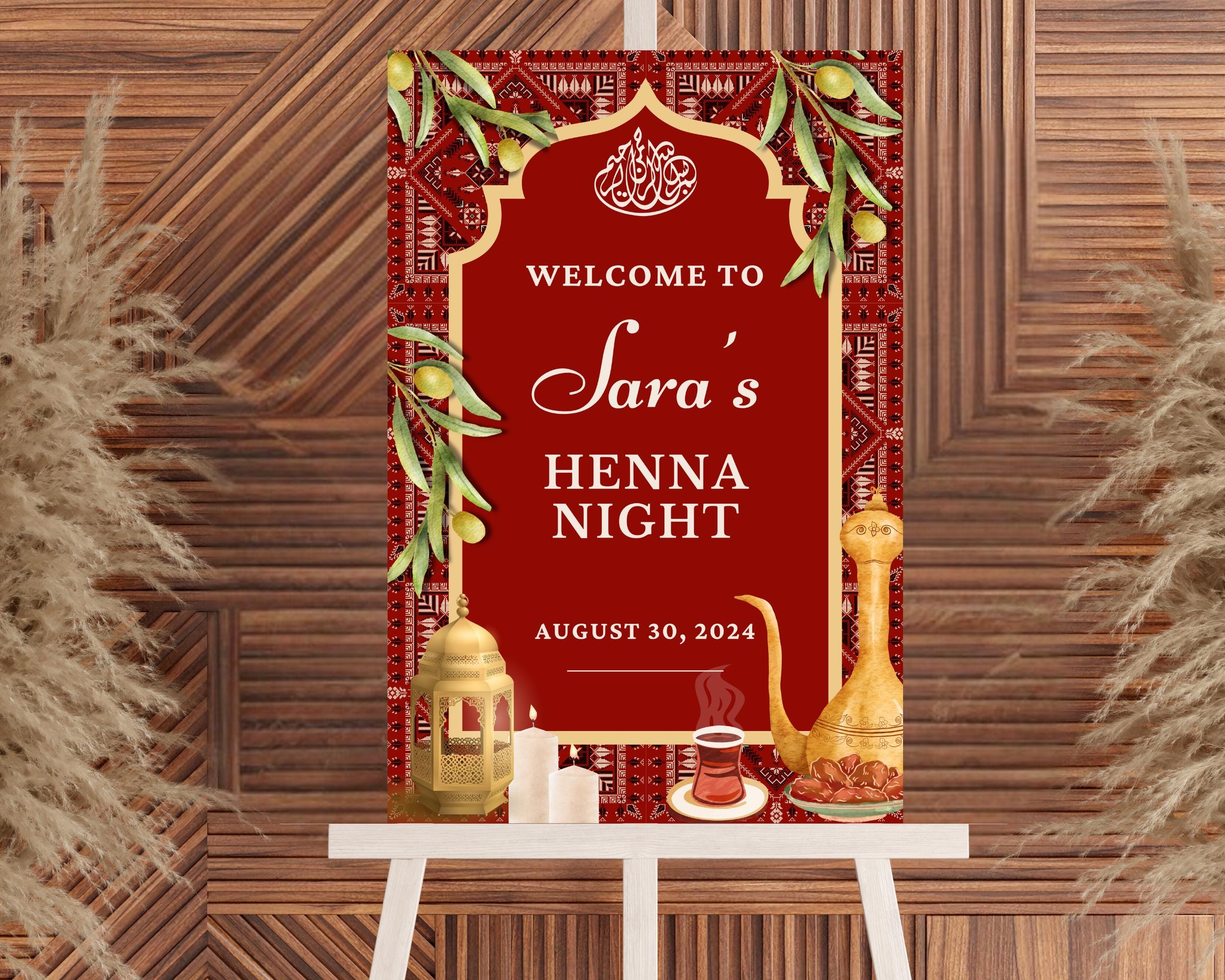 Custom Palestinian Theme Henna Welcome Sign | Islamic Mehendi Welcome ...