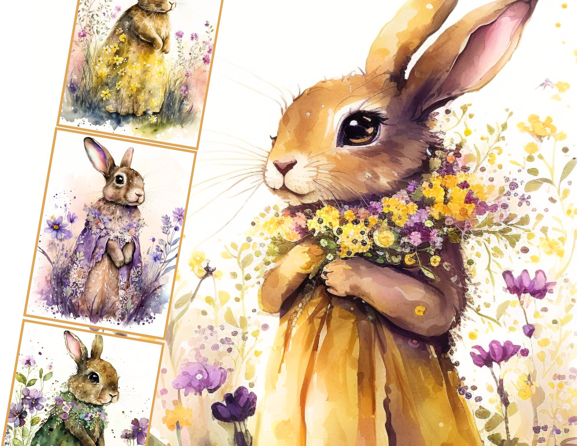 Cute Bunnies Wearing Dresses PNG, Watercolor Clipart, Cute Baby Shower ...