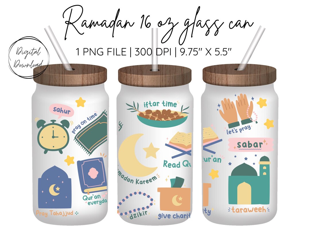 Ramadan Glass Can Wrap Design | 16 Oz Glass Can Wrap Digital Download ...