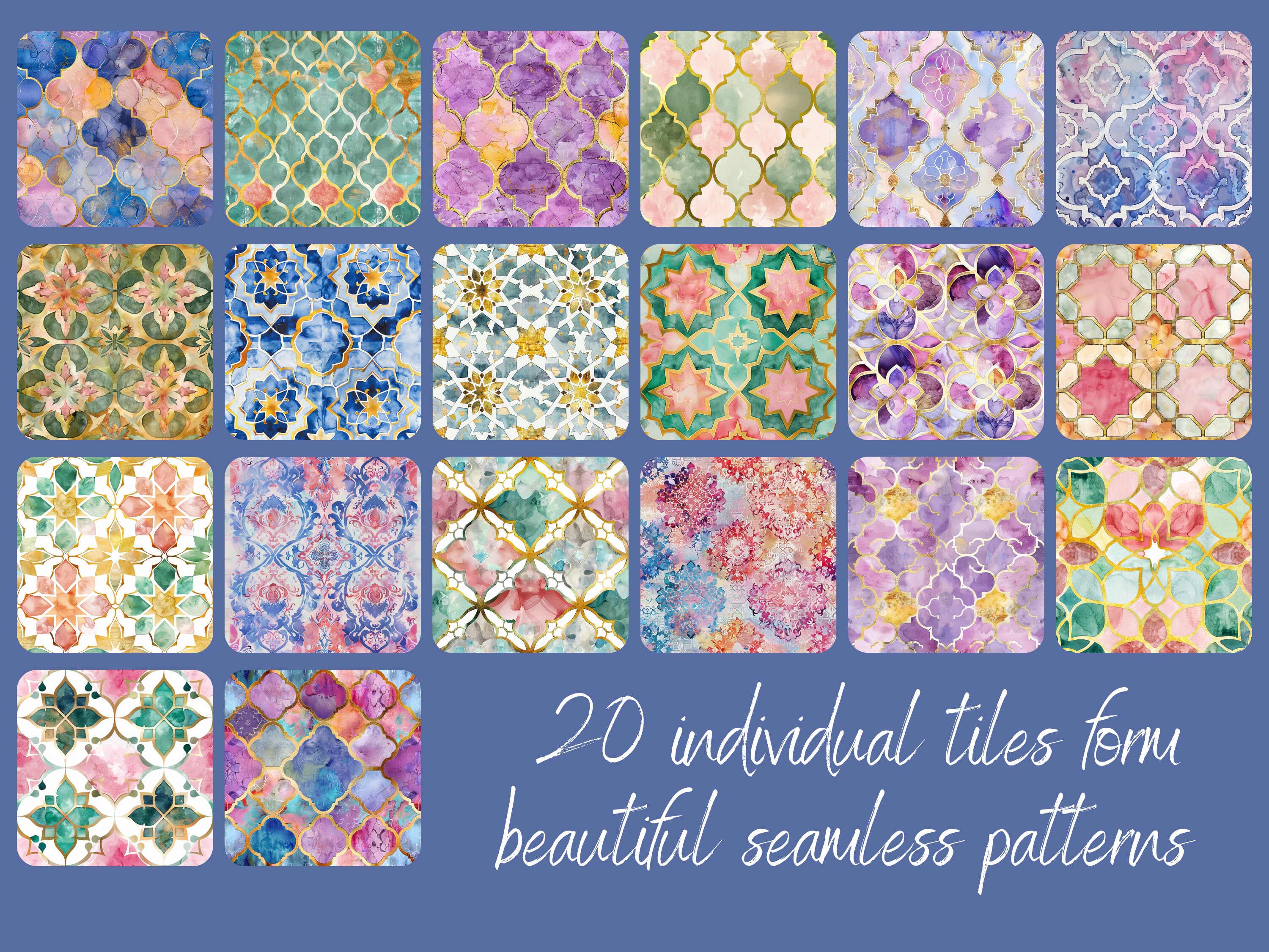 Seamless Islamic Pastel Patterns | Watercolour Digital Paper Pack ...