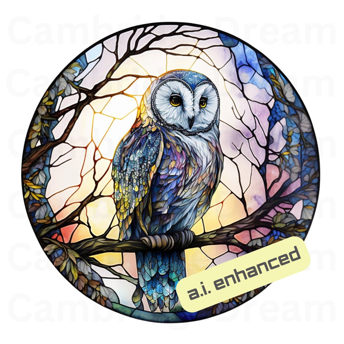 Watercolour Owl Round Stained Glass Transparent PNG Sublimation Digital ...