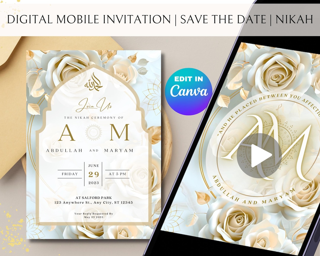 Editable Nikkah Animated Invitation, Digital Nikkah Invitation, Islamic ...