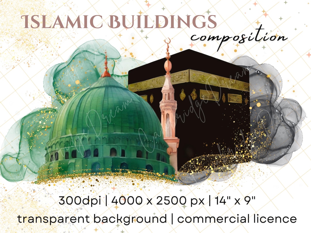 Kaaba and Green Dome Watercolour Graphic | Kaaba PNG | Umrah, Hajj ...