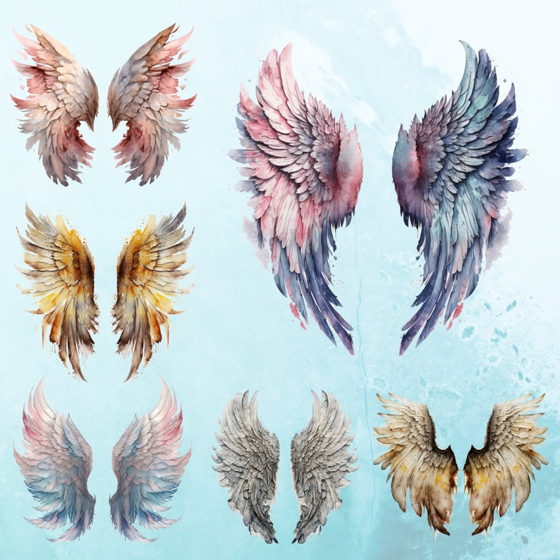 20 Angel Wings Watercolor Clipart Png, Angel Wings Сlip Art, Cute Angel ...
