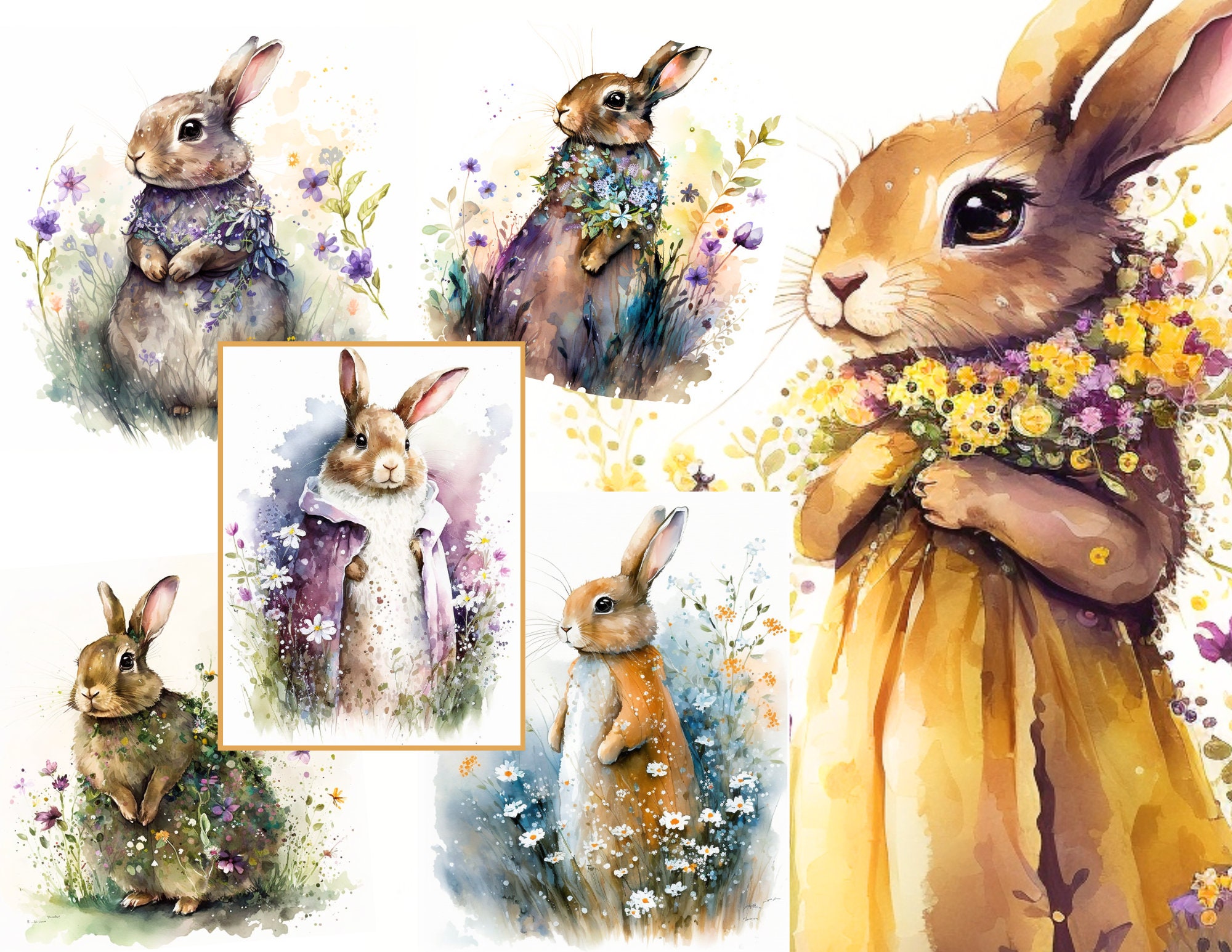 Cute Bunnies Wearing Dresses PNG, Watercolor Clipart, Cute Baby Shower ...