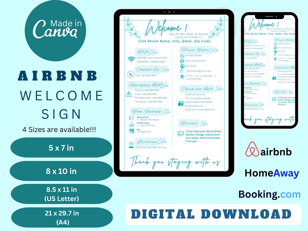Airbnb Welcome Sign Template| Welcome Sign for Airbnb Hosts |house ...
