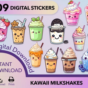 Milkshake PNG, Kawaii Sticker, Sticker Png Bundle, Printable Sticker ...