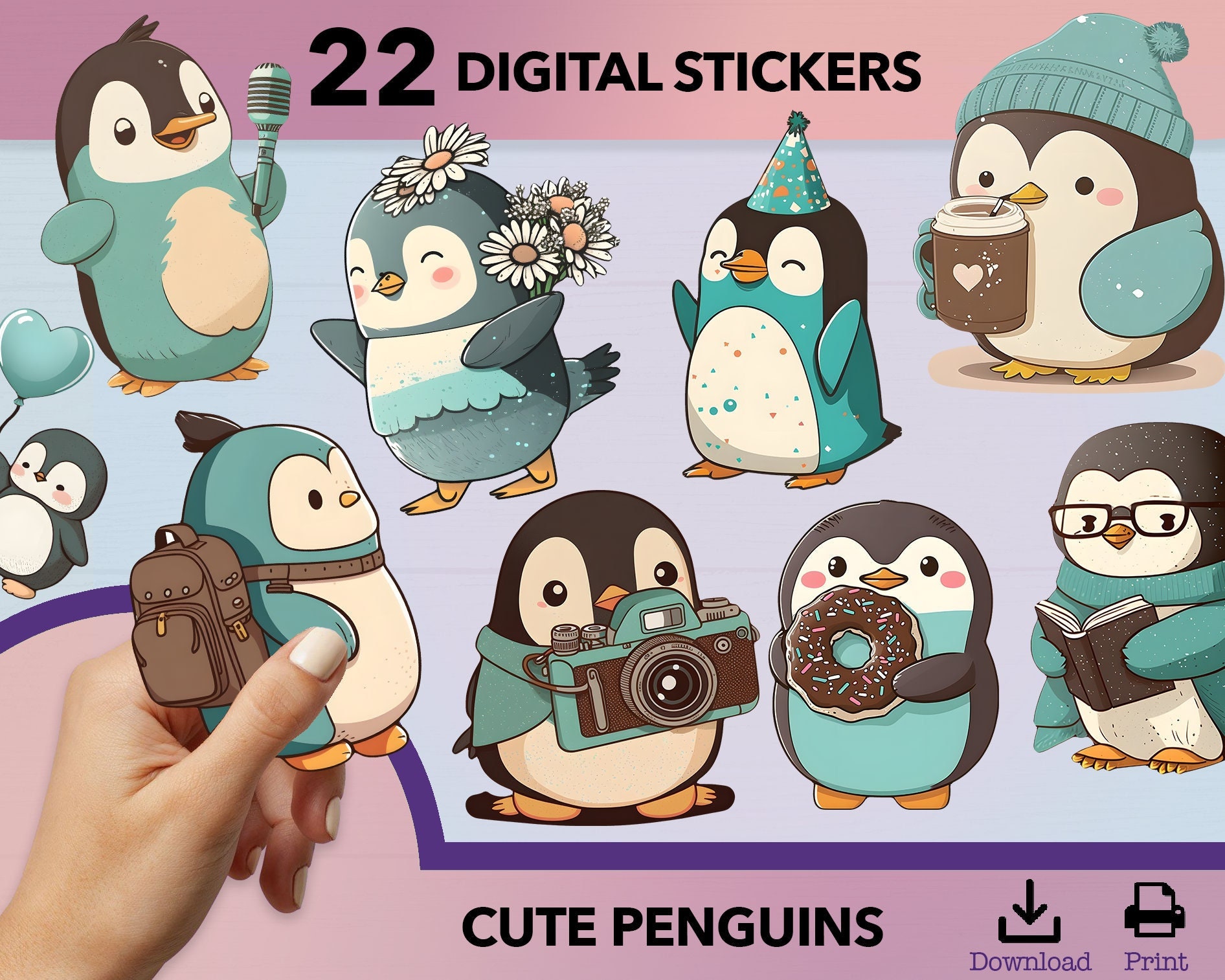 Penguin PNG Cute Stickers, Sticker Png Bundle, Printable Stickers ...