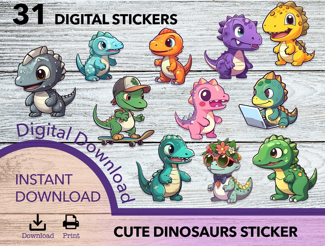 Dinosaur Cute PNG Sticker, Sticker Png Bundle, Printable Sticker, Dino ...