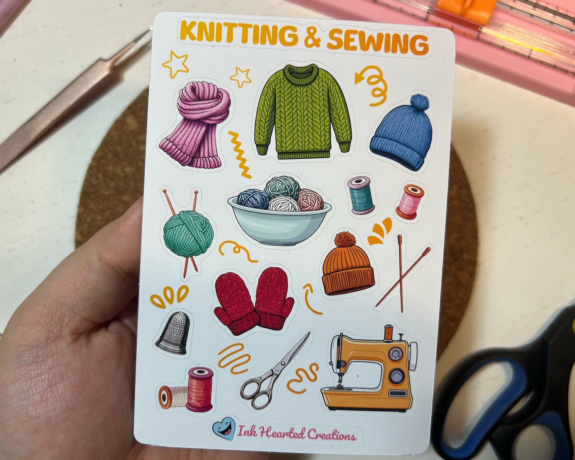 Knitting Sewing Sticker Sheet, Yarn Sticker, Craft Hobby Sticker ...