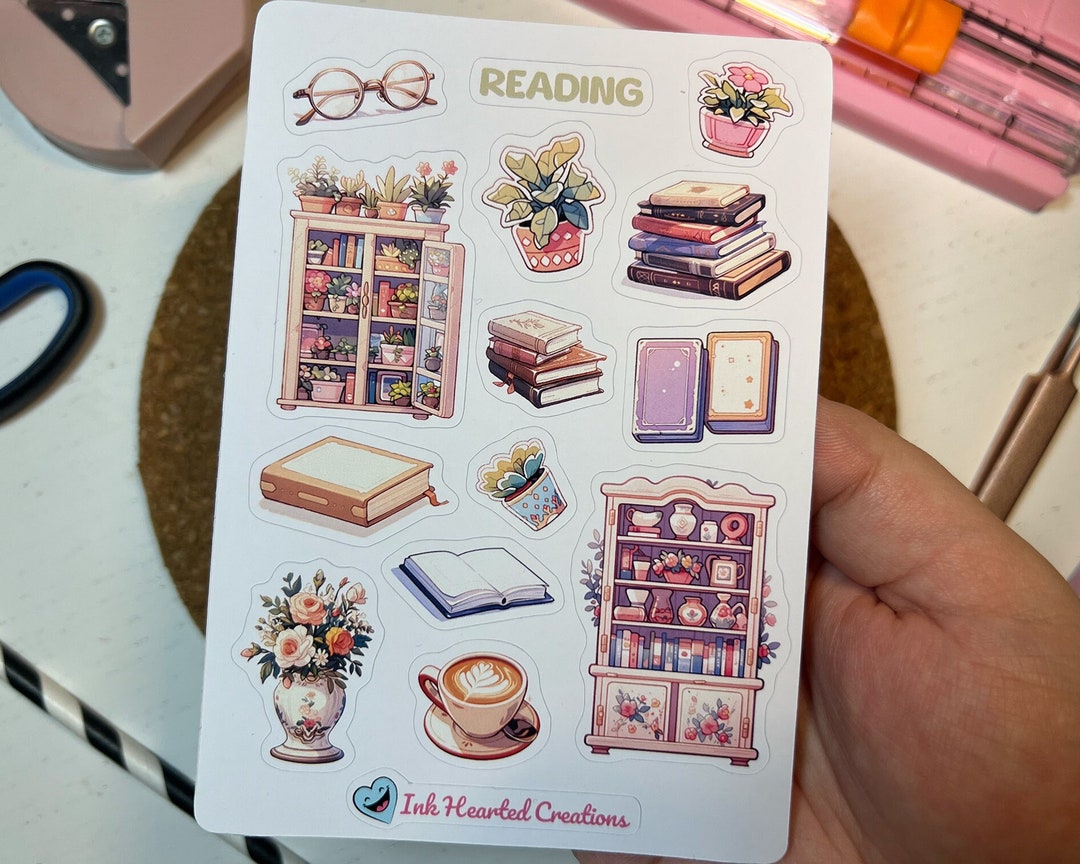 Reading Sticker Sheet, Pastel Books Sticker, Cozy Sticker Sheet, Books ...