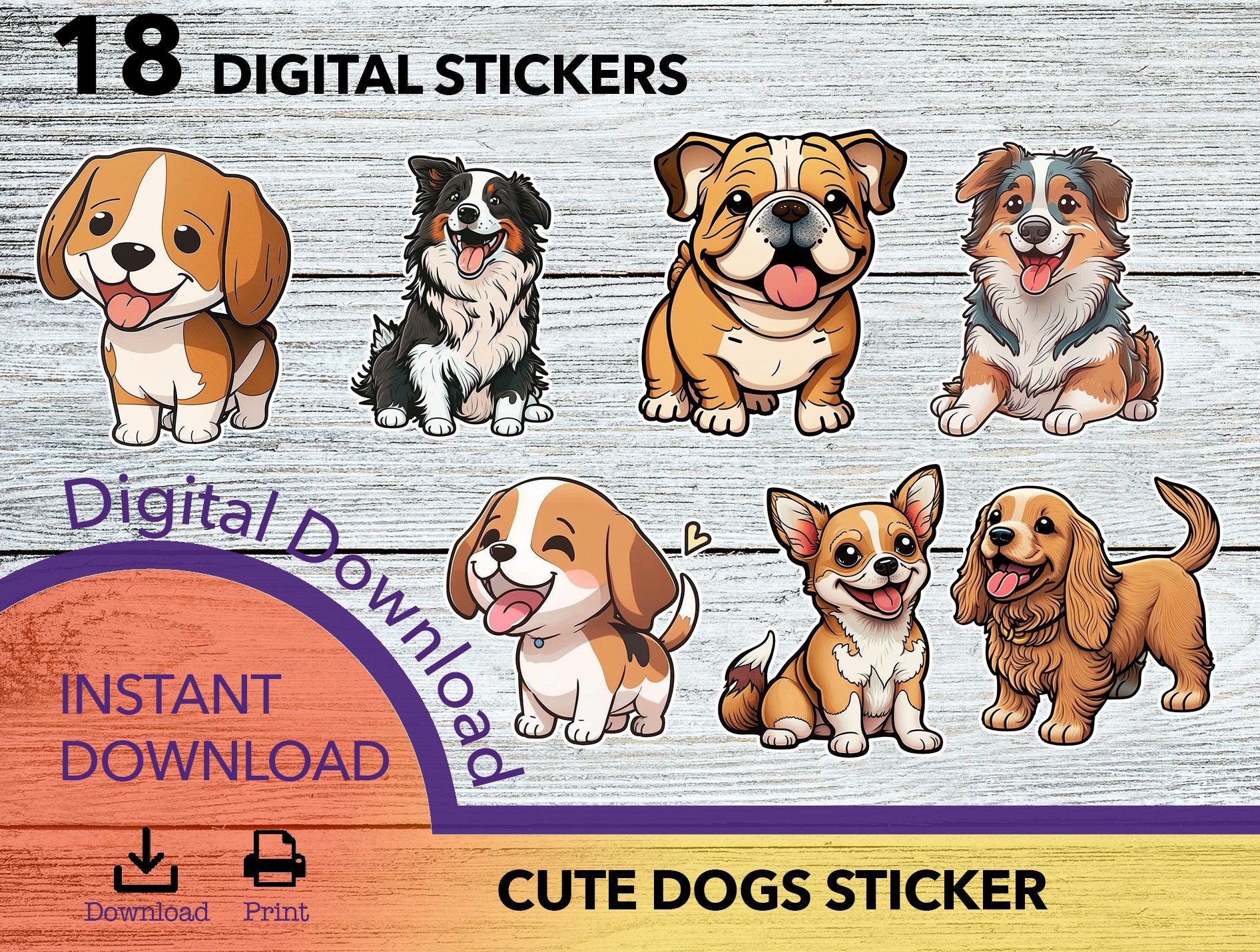 Dog Breeds PNG Cute Stickers Sticker Png Bundle Printable - Etsy
