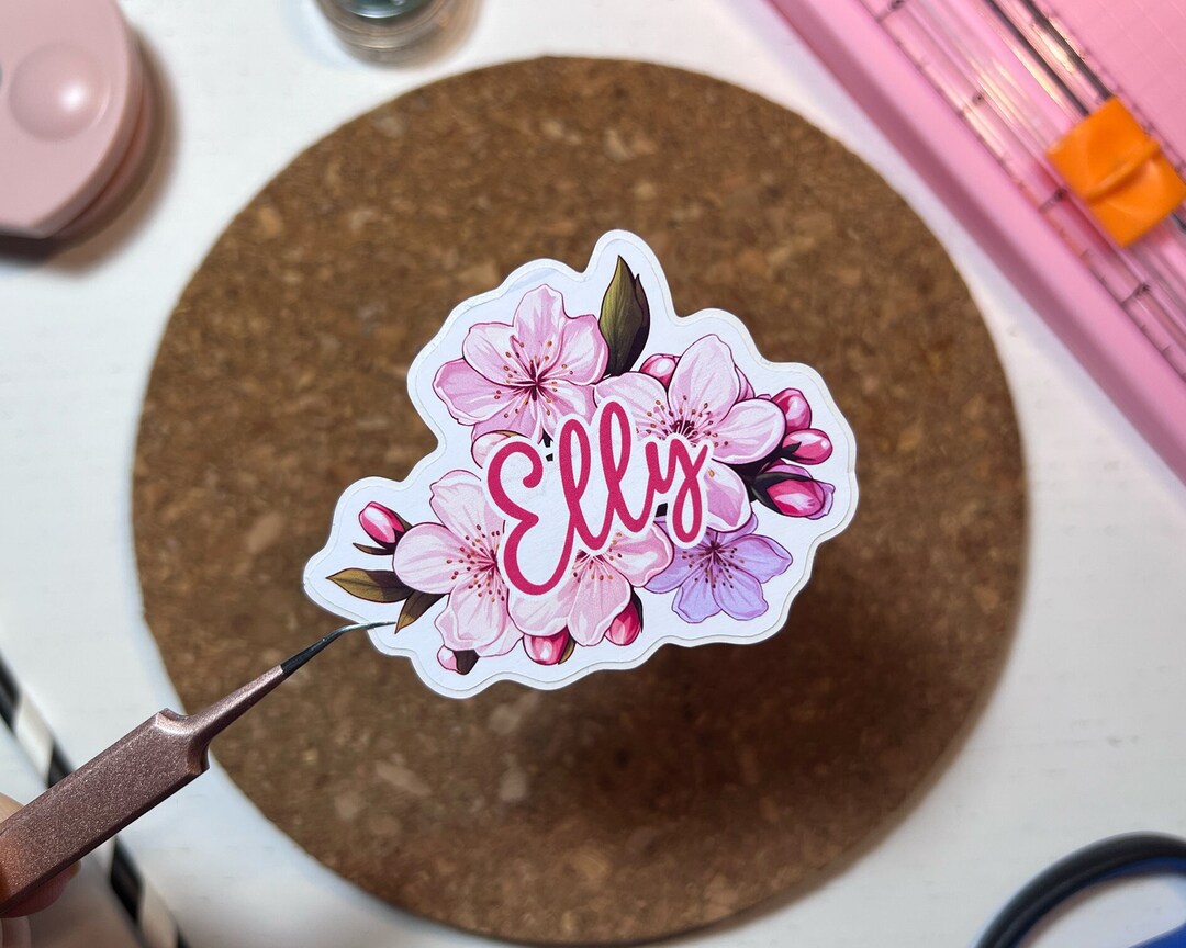 Personalized Floral Name Vinyl Sticker: Pink Flower Decal - Etsy