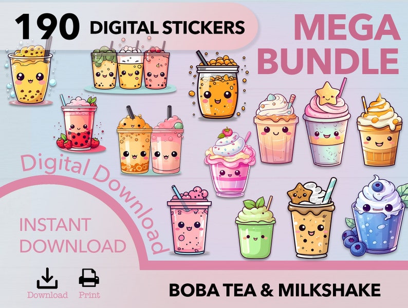 Bubble Tea PNG, MEGA BUNDLE, Milkshake Png, Kawaii Sticker, Sticker Png ...