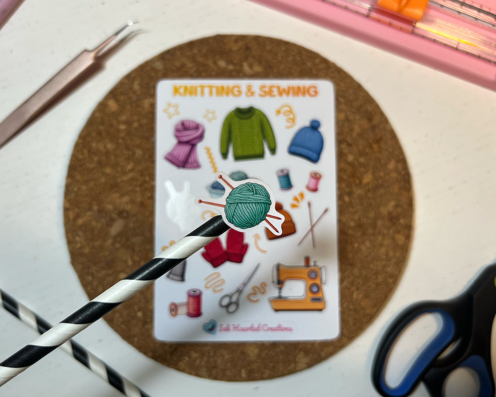 Knitting Sewing Sticker Sheet, Yarn Sticker, Craft Hobby Sticker ...