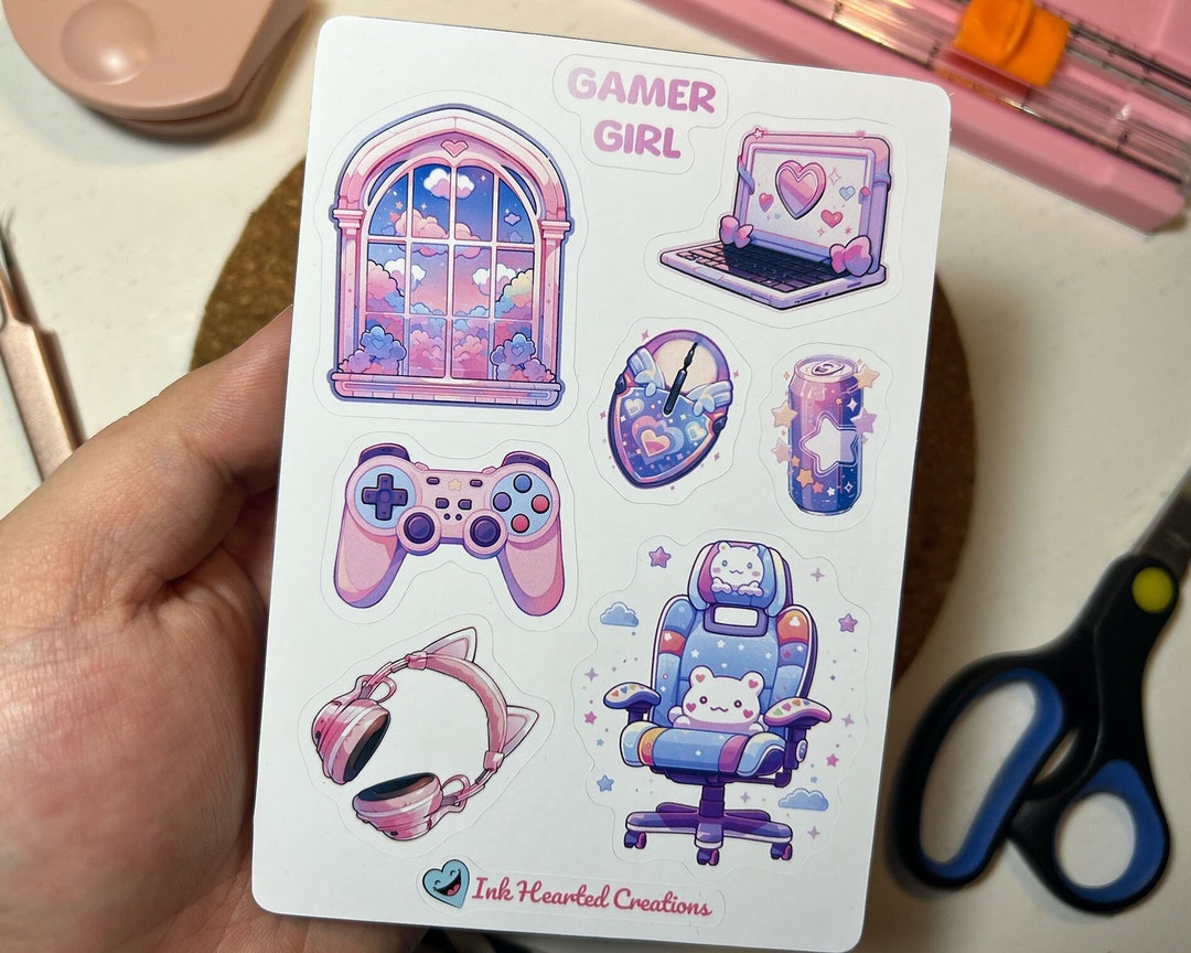 Gamer Girl Sticker Sheet, Pastel Headphone Sticker, Kawaii Game ...