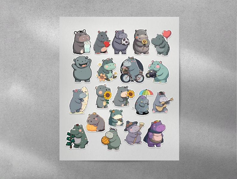 Hippo PNG Kawaii Stickers, Sticker Png Bundle, Printable Stickers ...