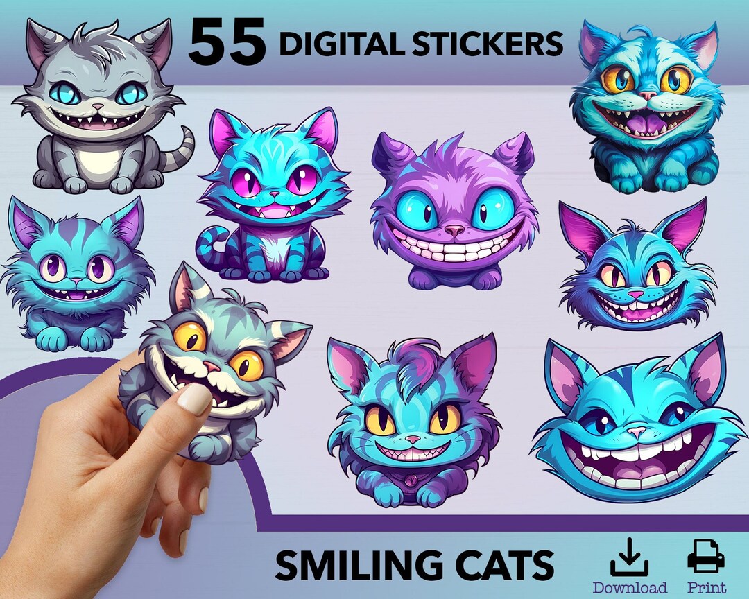 Smiling Cat PNG, Smiling Cat Sticker, Sticker Png Bundle, Printable ...