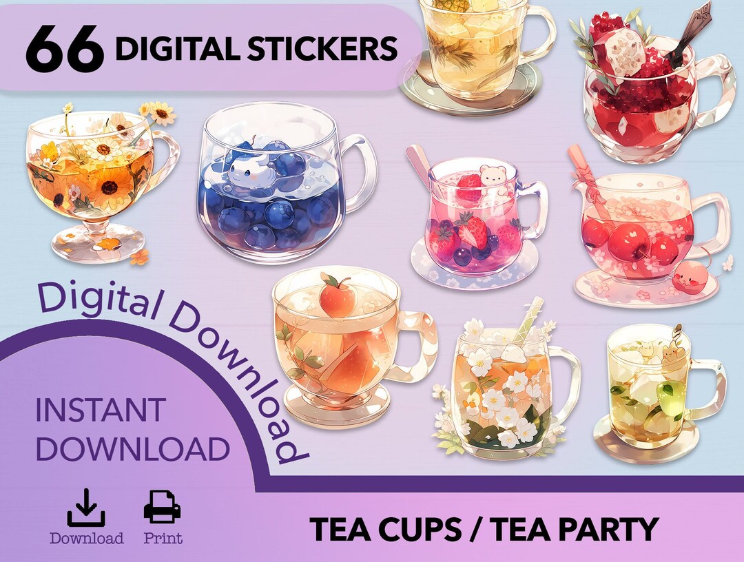 Teacup PNG, Kawaii Stickers, Clip Art Bundle, Tea Clipart, Tea Party ...