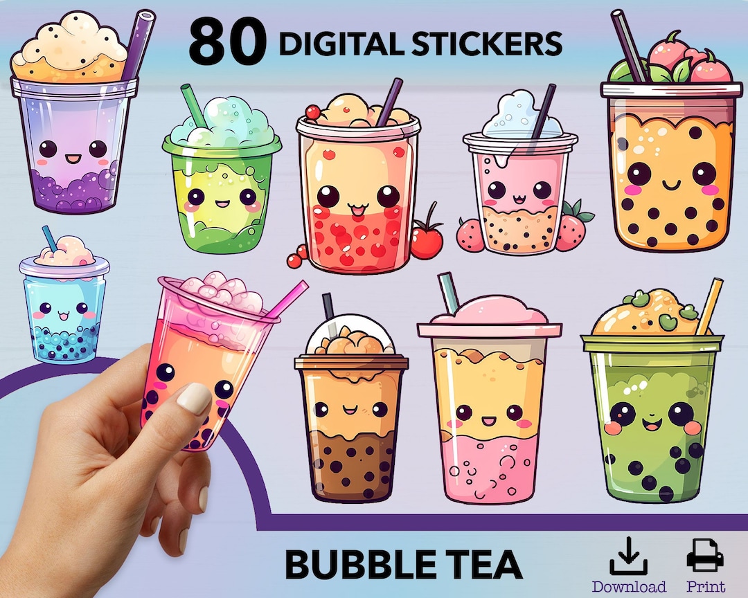 Bubble Tea PNG Kawaii Sticker Sticker Png Bundle Printable - Etsy