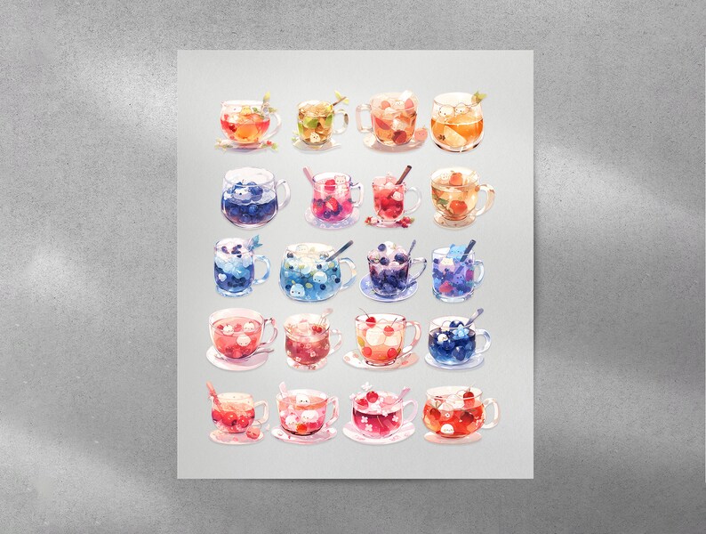 Teacup PNG, Kawaii Stickers, Clip Art Bundle, Tea Clipart, Tea Party ...