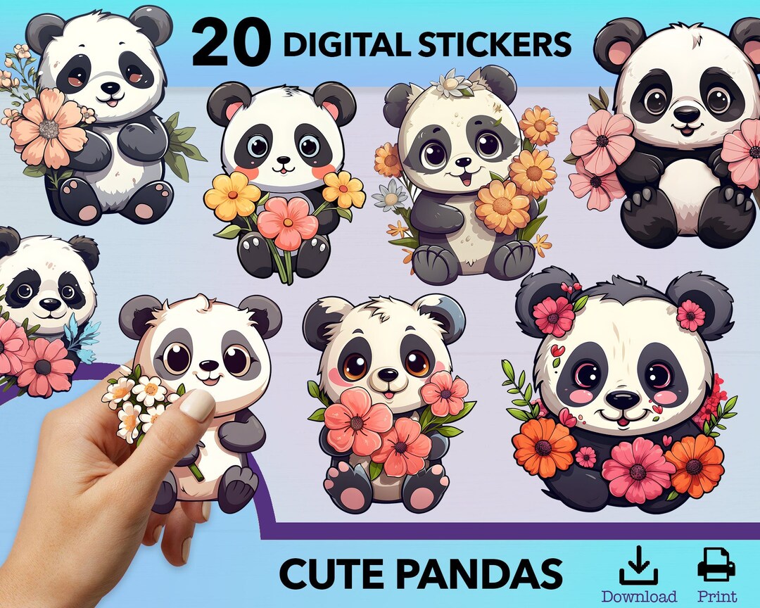Panda PNG, Panda PNG Sticker, Sticker Bundle, Printable Sticker, Panda ...